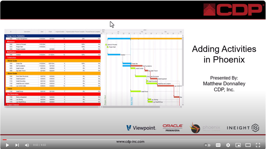 Learn How to Add Activities in Phoenix Project Manager | CDP Inc ...